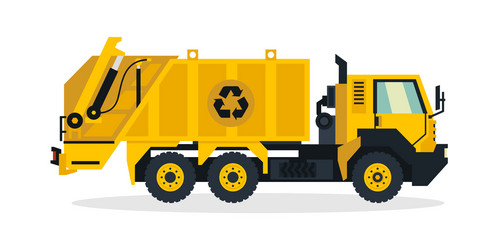 Garbage truck in yellow color Royalty Free Vector Image