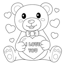 Valentines day teddy bear isolated coloring page Vector Image