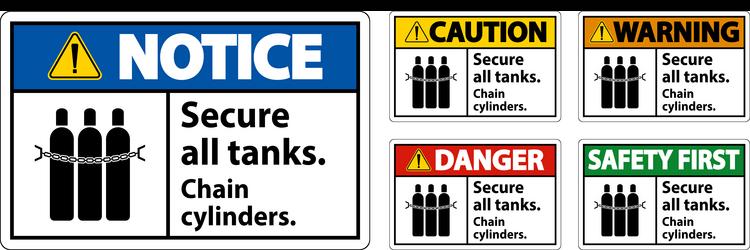 Caution sign secure all tanks chain cylinders Vector Image