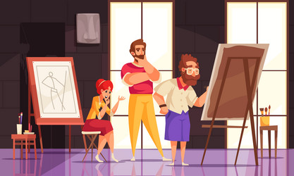 Teacher artist and student in art studio class Vector Image