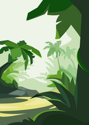 Cartoon tropical forest with trees and plants Vector Image