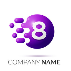 Number eight splash logo purple dots and bubbles Vector Image