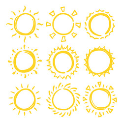 Doodle hand drawn sun drawings set Royalty Free Vector Image