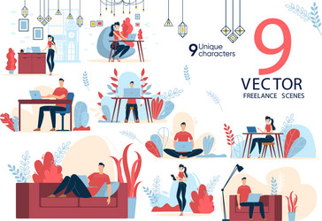 Distant learning concept scenes set online Vector Image