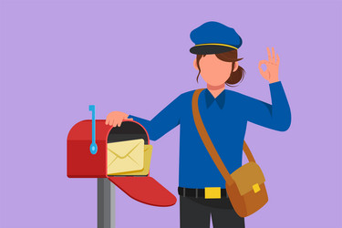 Graphic flat design drawing of postwoman standing Vector Image