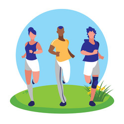Athletics group people running in camp Royalty Free Vector