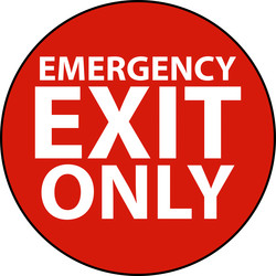 Emergency exit only floor sign on white background