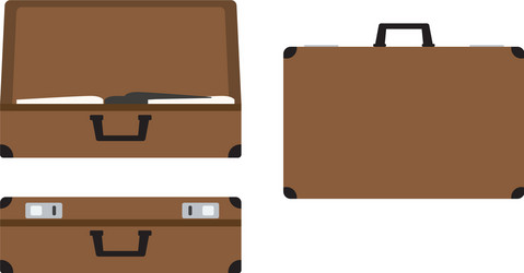 Leather suitcases set open closed and side view Vector Image