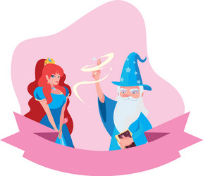 Beautiful princess with wizard tales characters Vector Image