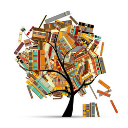 Books library on tree branches for your design Vector Image