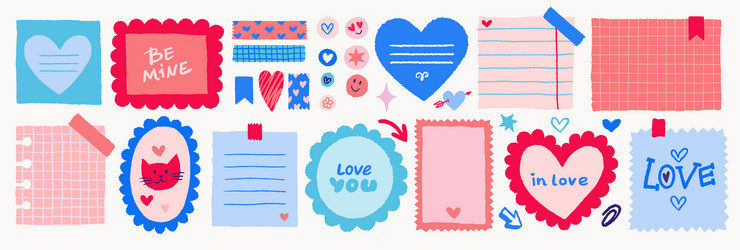 Paper valentine memo notes on stickers Royalty Free Vector