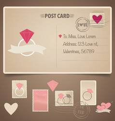 Vintage postcard background and postage stamps Vector Image