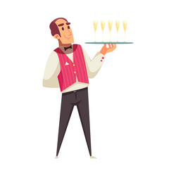 Waiter and waitress serving food drink Royalty Free Vector