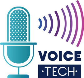 Voice tech label with microphone and sound wave Vector Image