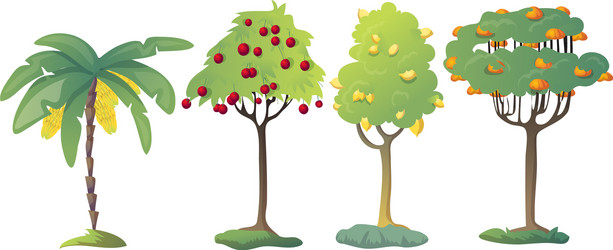 Different fruit trees with thick tree crown Vector Image