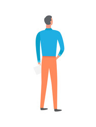 Back view of standing guy reaching out hand Vector Image