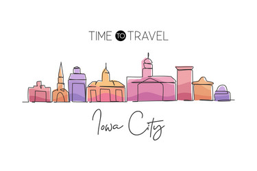 Single continuous line drawing iowa city skyline Vector Image