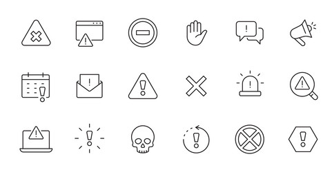 Caution icons line and signs hazard Royalty Free Vector