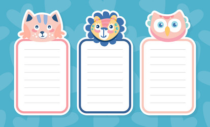 Cute childish lined note sheets set notebook Vector Image