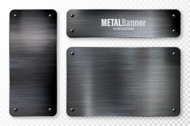 Realistic black metal banners collection brushed Vector Image
