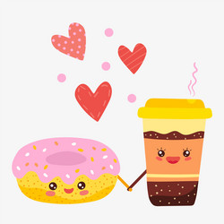 Delicious sweet donuts and coffee kawaii Vector Image