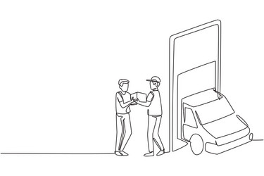 One continuous line drawing truck box car Vector Image