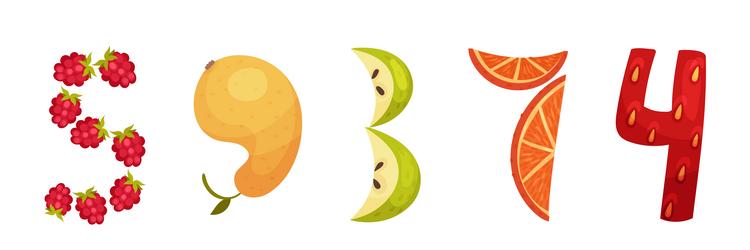Fruit numbers and numeral for counting set Vector Image
