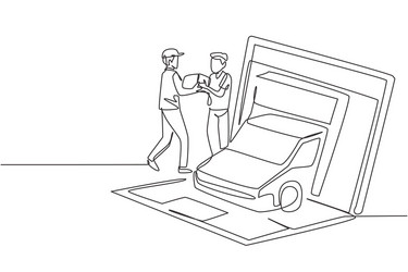 One continuous line drawing truck box car Vector Image