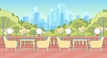Cafe terrace with tables chairs and green lawn Vector Image
