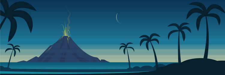 Sea volcano eruption landscape banner Royalty Free Vector