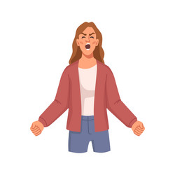 Young woman get angry and scream Royalty Free Vector Image