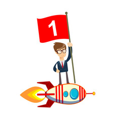 Man holding number one flag successful start up Vector Image