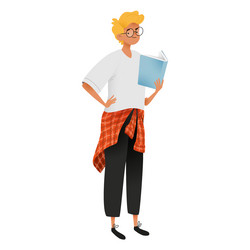 Happy man book character Royalty Free Vector Image