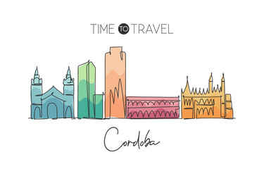 Single one line drawing cordoba city skyline Vector Image