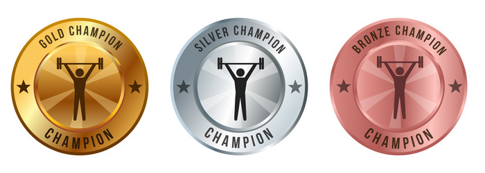Lift weights heavy lifting iron medal medallion Vector Image