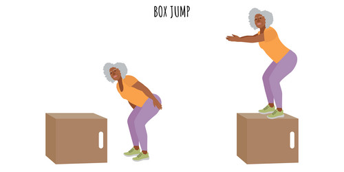 Senior woman doing box jump exercise Royalty Free Vector
