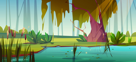 Sunken ship in swamp tropical forest Royalty Free Vector