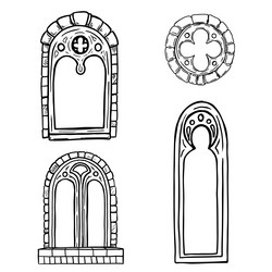 Set of gothic windows isolated on white background