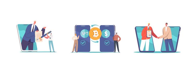 Set of stickers smart contract execution Vector Image