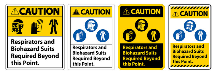 Warning ppe sign respirators and biohazard suits Vector Image
