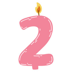 Candle number two in flat style hand drawn of 2 Vector Image