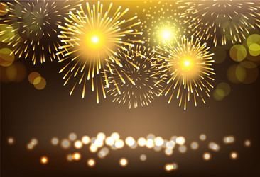 Festival golden fireworks on dark background Vector Image