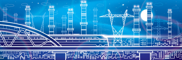 Night highway neon glow city train Royalty Free Vector Image