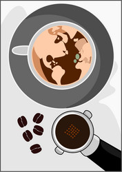 World map in coffee cup Royalty Free Vector Image