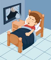 Cartoon smile little boy sleeping in the bed Vector Image