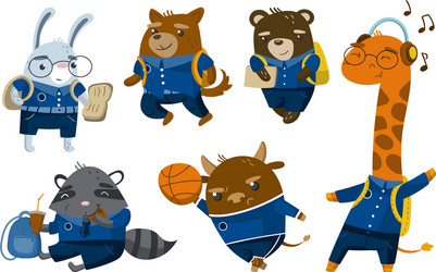 Different cartoon animals in school uniform Vector Image