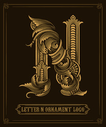 Vintage letter n floral pattern style Royalty Free Vector