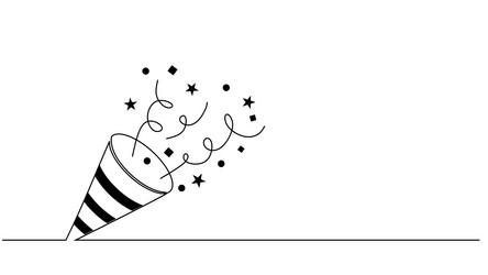 Party popper one continuous line drawing confetti Vector Image