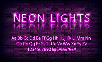 Pink neon font on brick wall Royalty Free Vector Image