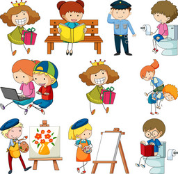 Happy kids cartoon collection Royalty Free Vector Image